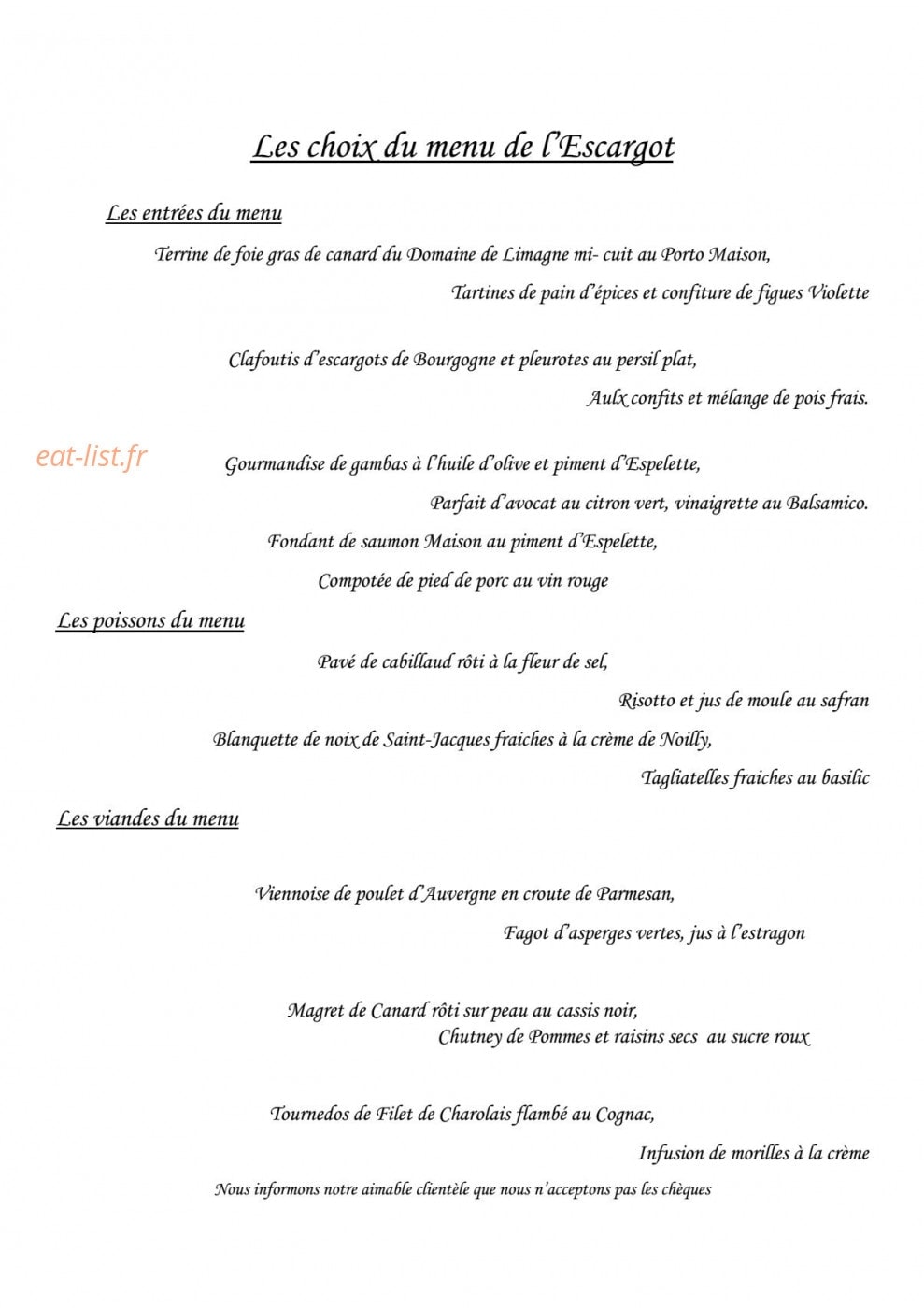 L'Escargot Qui Tette à Vichy - menu et photos