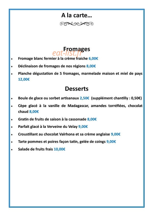Hôtel de Paris à Jaligny sur Besbre - menu et photos