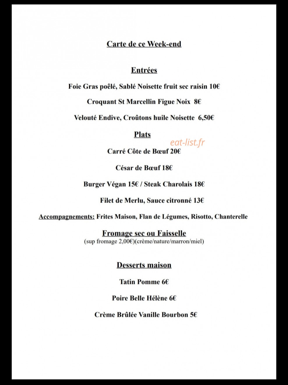 Le champenois à Champagne - menu et photos