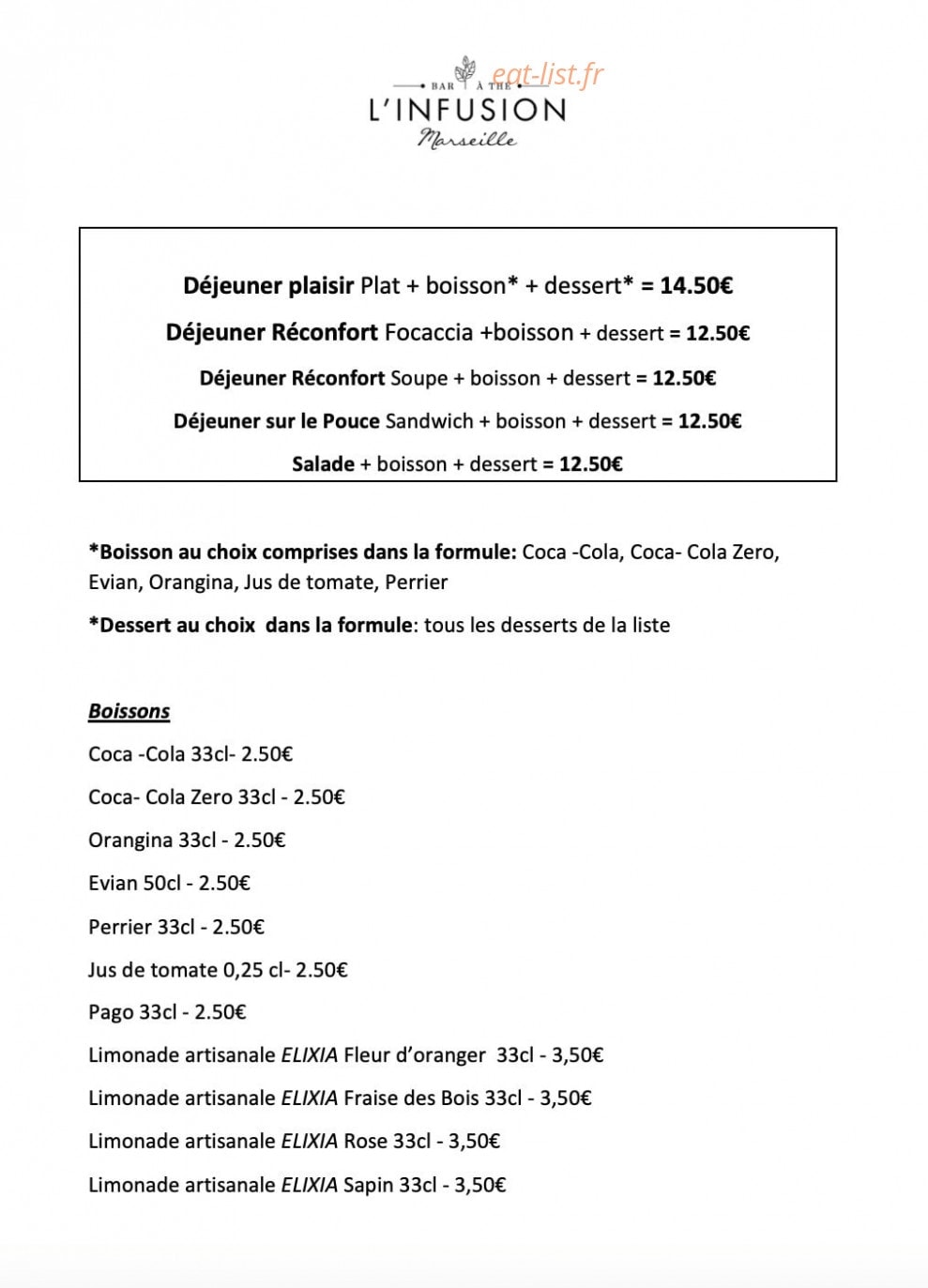 L'Infusion à Marseille 1 - menu et photos