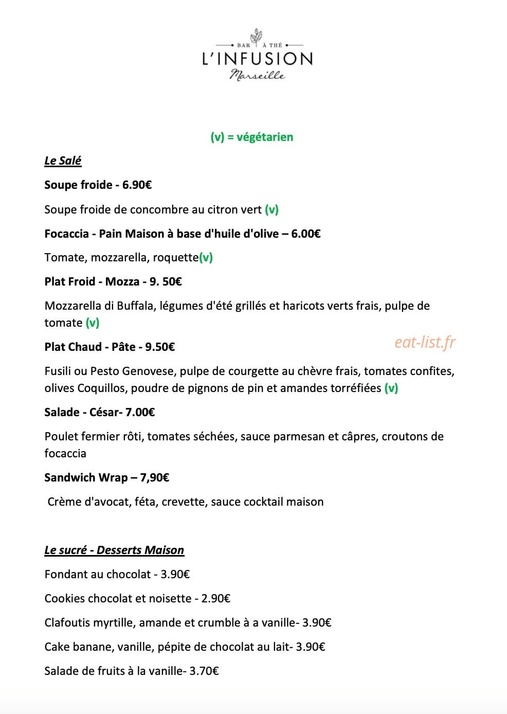 L'Infusion à Marseille 1 - menu et photos