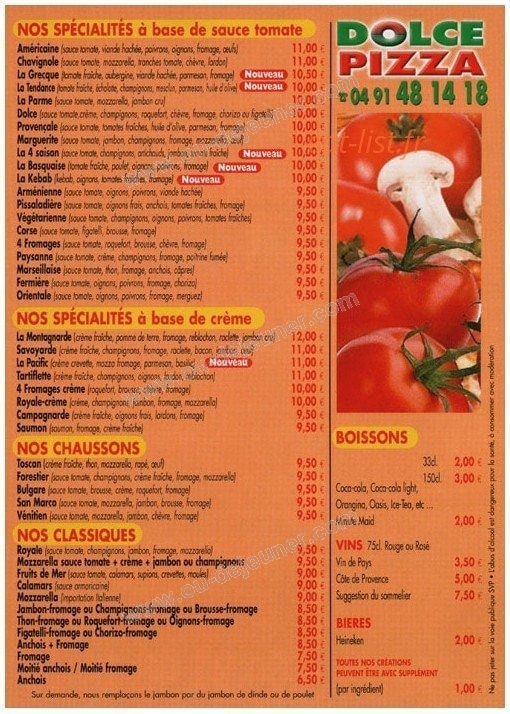 Dolce pizza à Marseille 5 - menu en ligne