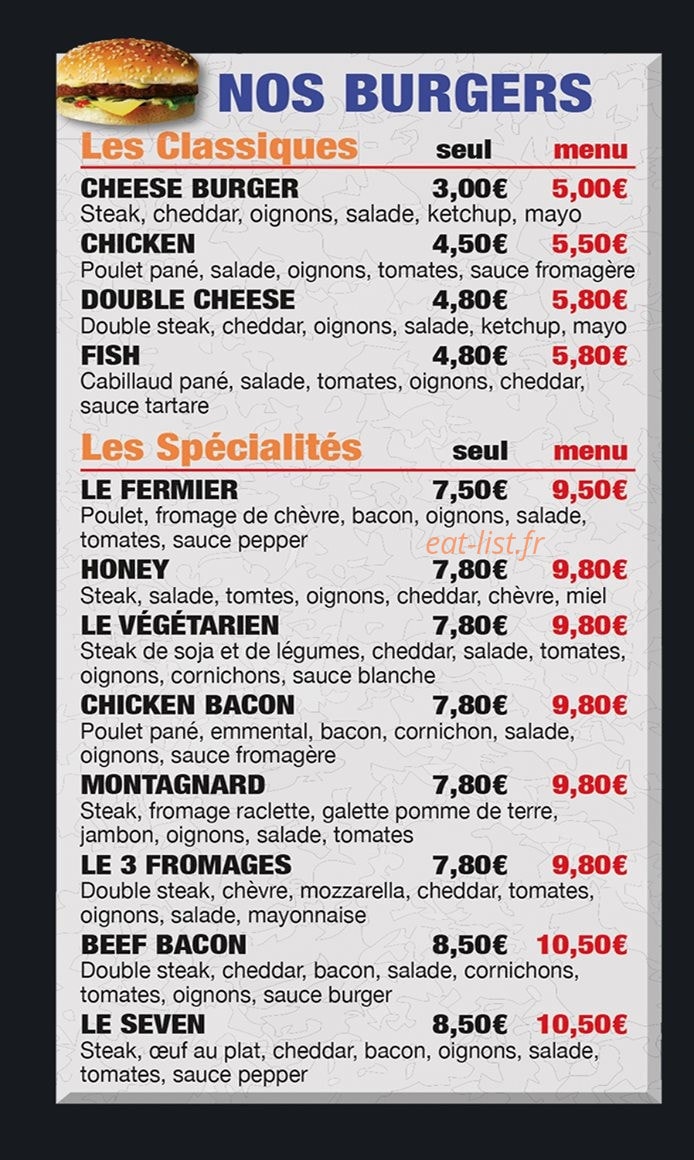 Seven burgers à Marseille 13 - menu et photos