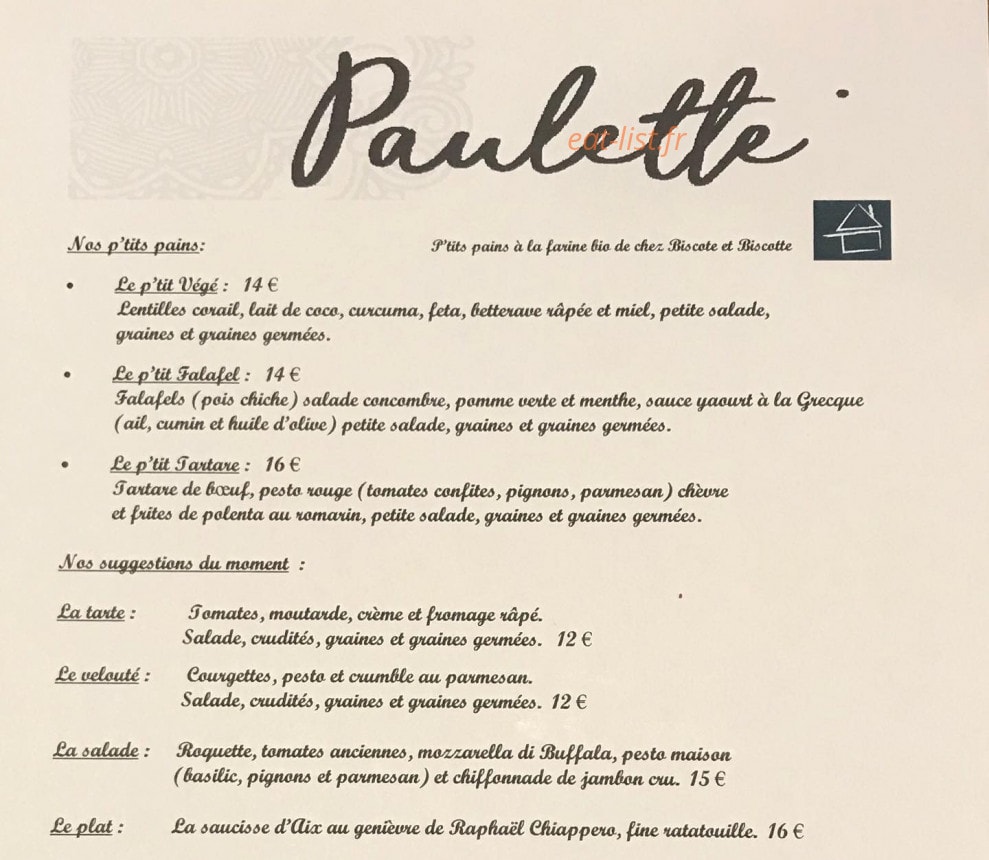 Paulette à Aix-en-Provence - menu et photos