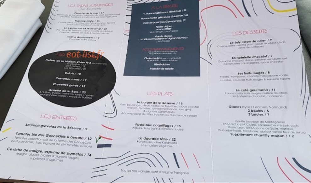 La Réserve Péché Iodé à Merville Franceville Plag - menu et photos