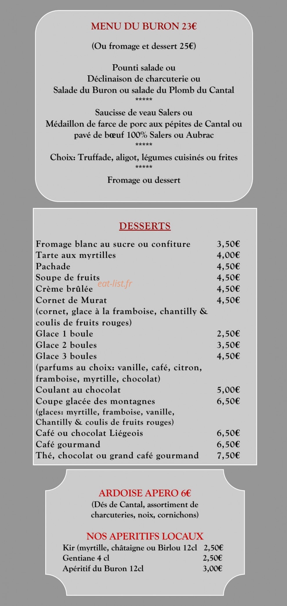 Le Buron à Albepierre Bredons - menu et photos