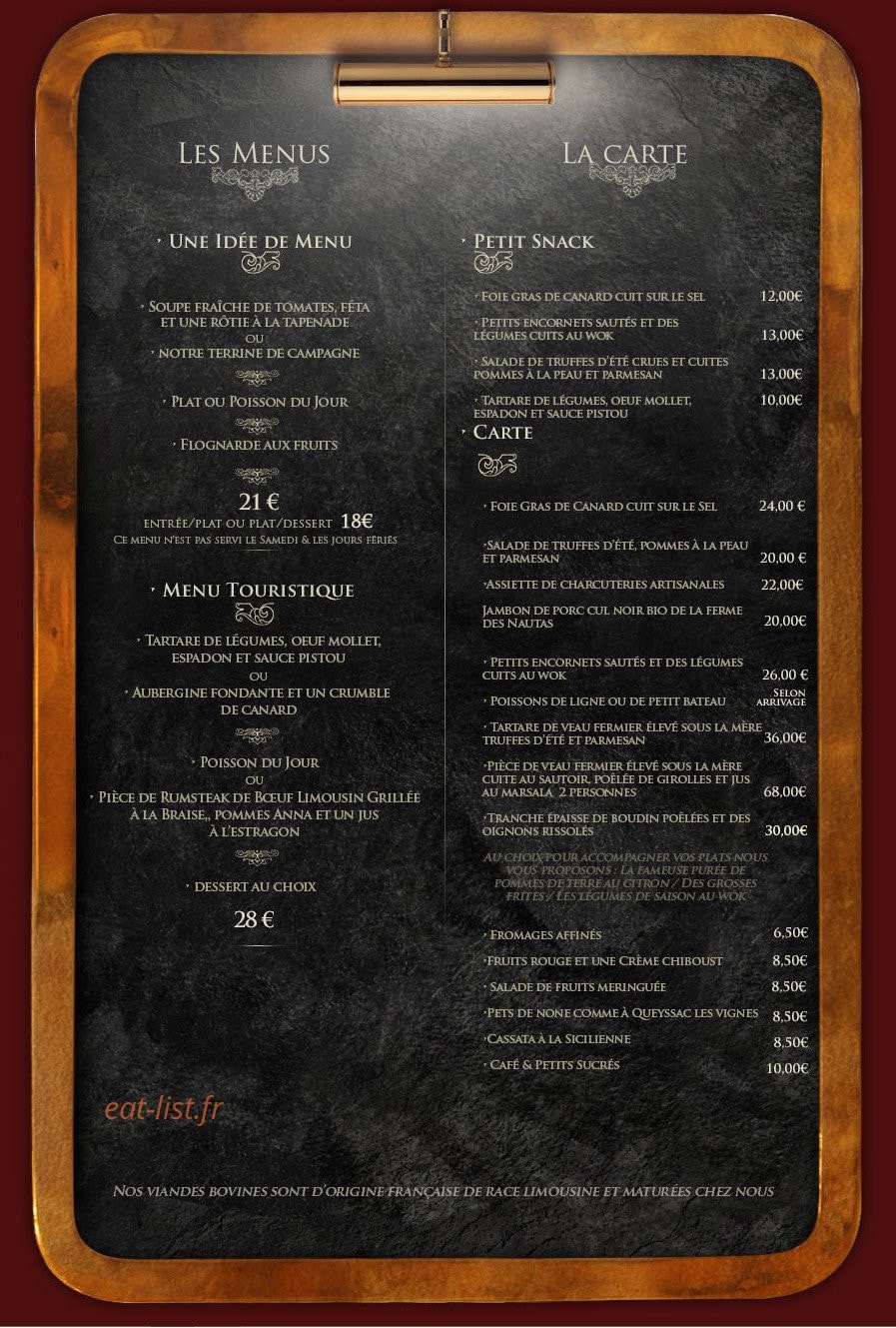 Chez francis à Brive la Gaillarde - menu et photos