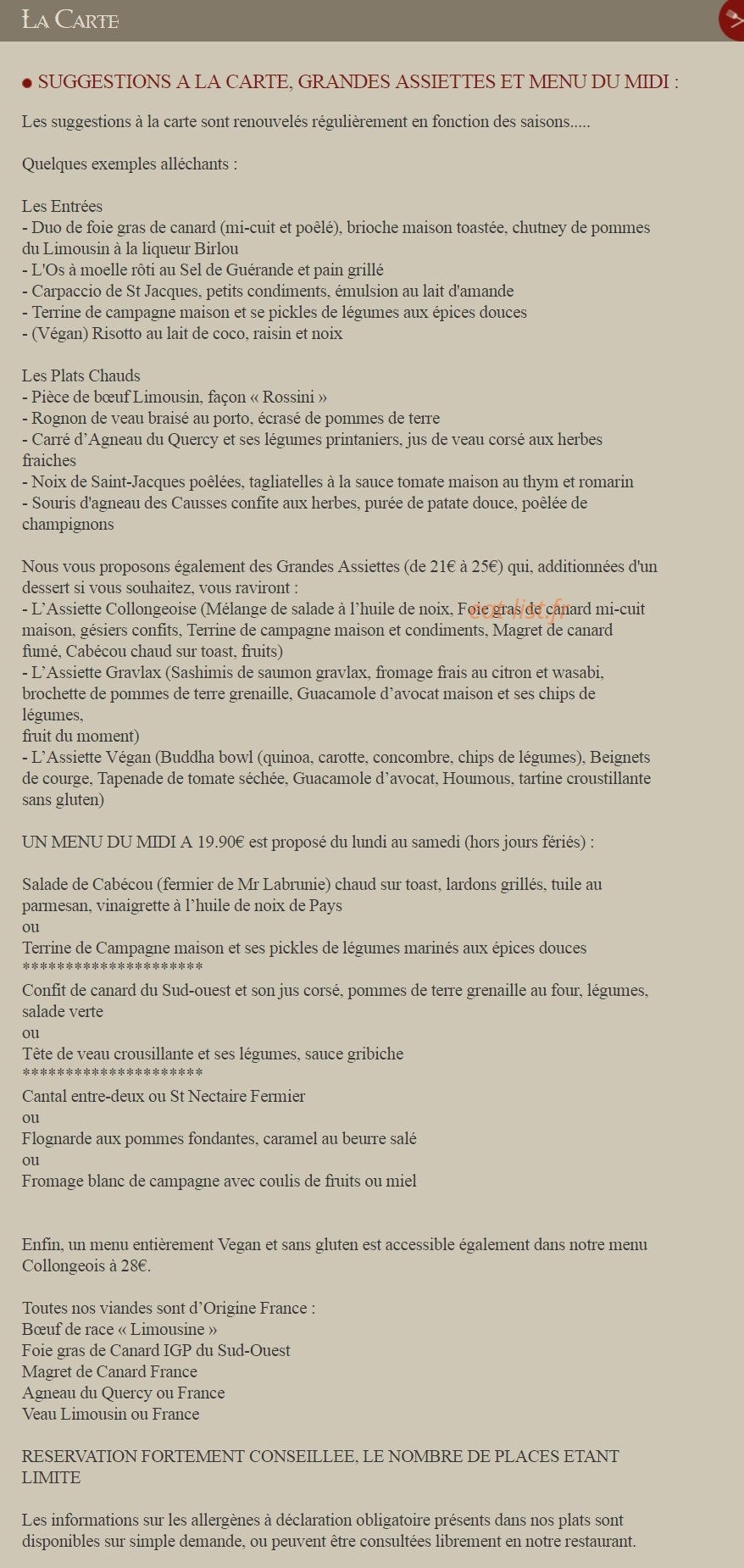 Le Relais St Jacques à Collonges La Rouge - menu et photos