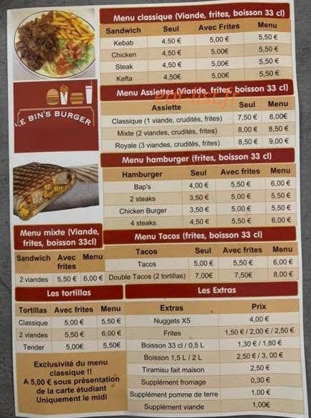 Le Bin's Burger à Bergerac - menu et photo