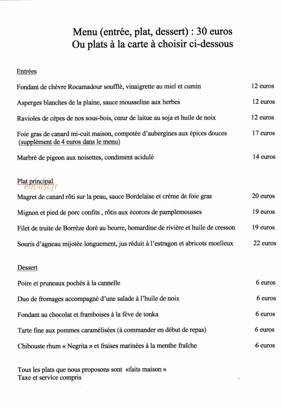 Le Cro-Magnon à Les Eyzies - menu et photos