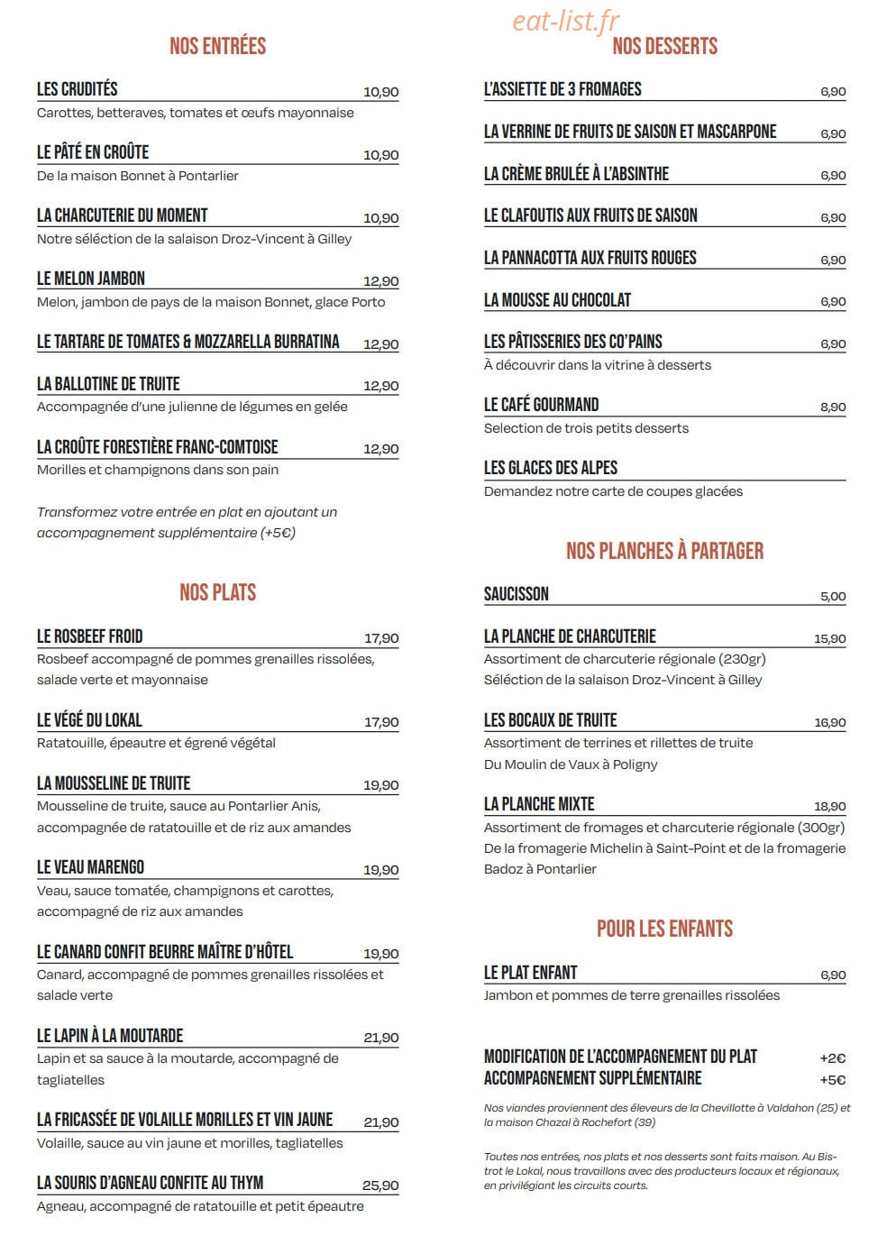Bistrot Le Lokal à Pontarlier - menu et photos