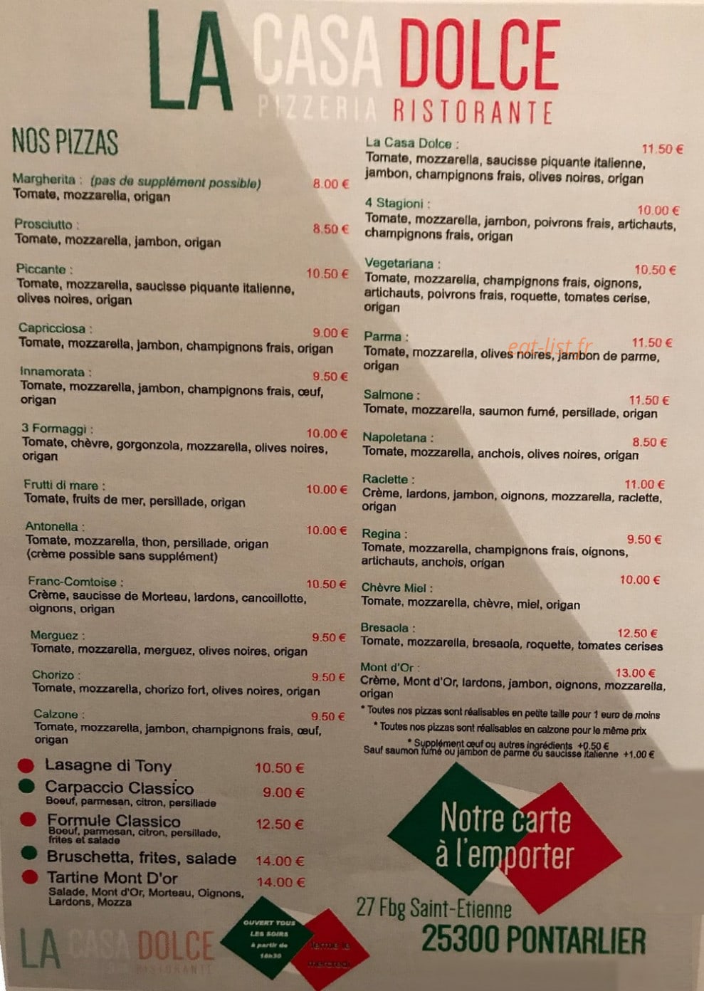 La Casa Dolce à Pontarlier - menu et photos
