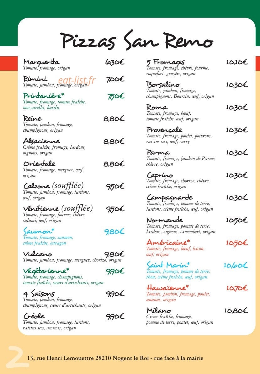 San Rémo Pizza à Nogent Le Roi - menu et photos