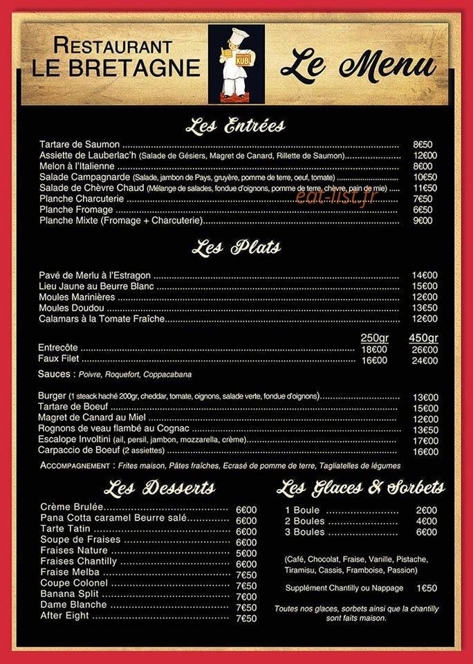 Le Bretagne à Plougastel Daoulas - menu et photos