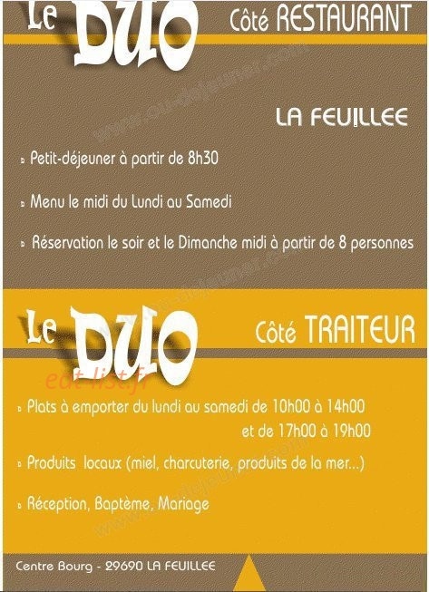 Le duo à La Feuillee - menu et photos