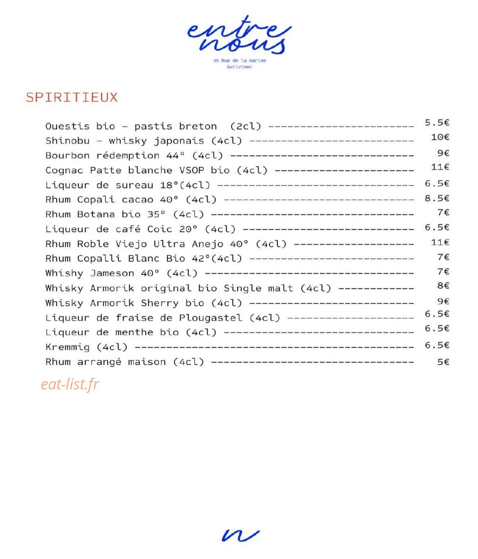 Entre Nous à Guilvinec - menu et photos