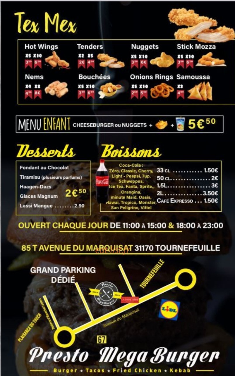 Presto mega burger à Tournefeuille - menu et photos