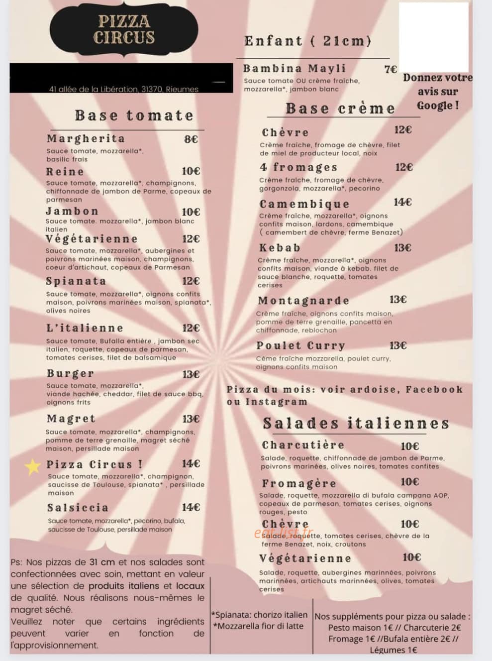 Pizza Circus à Rieumes - menu et photos
