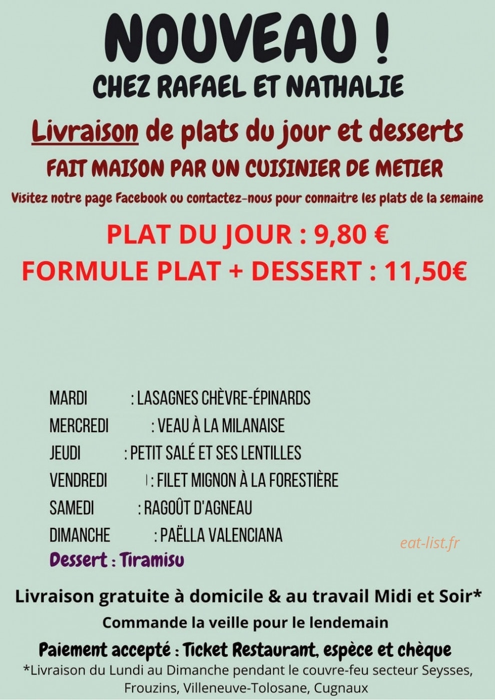 Chez Rafael et Nathalie à Seysses - menu et photos
