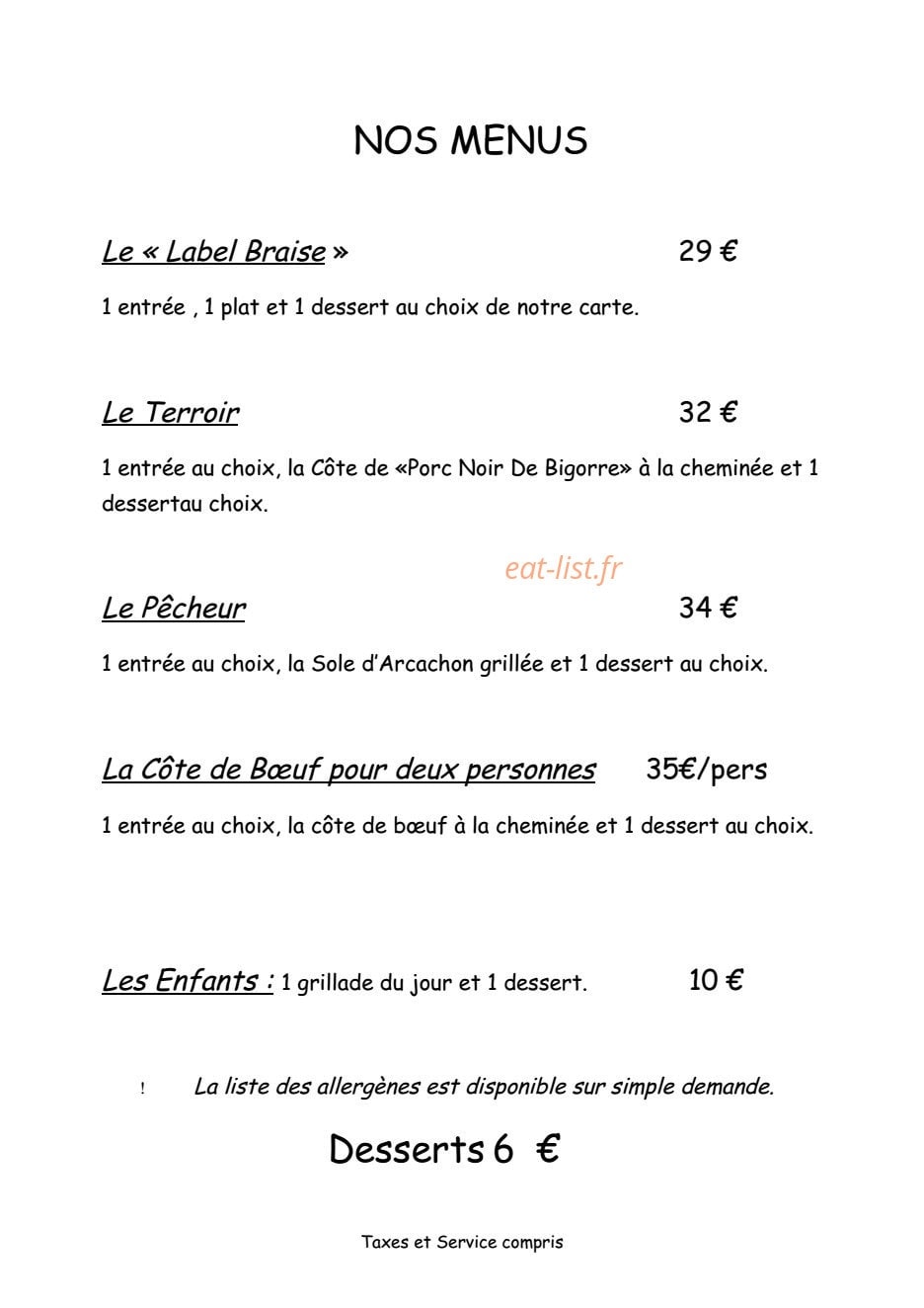 Label Braise à Segoufielle - menu et photos