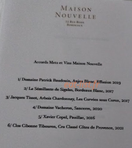 Maison Nouvelle à Bordeaux - menu et photos