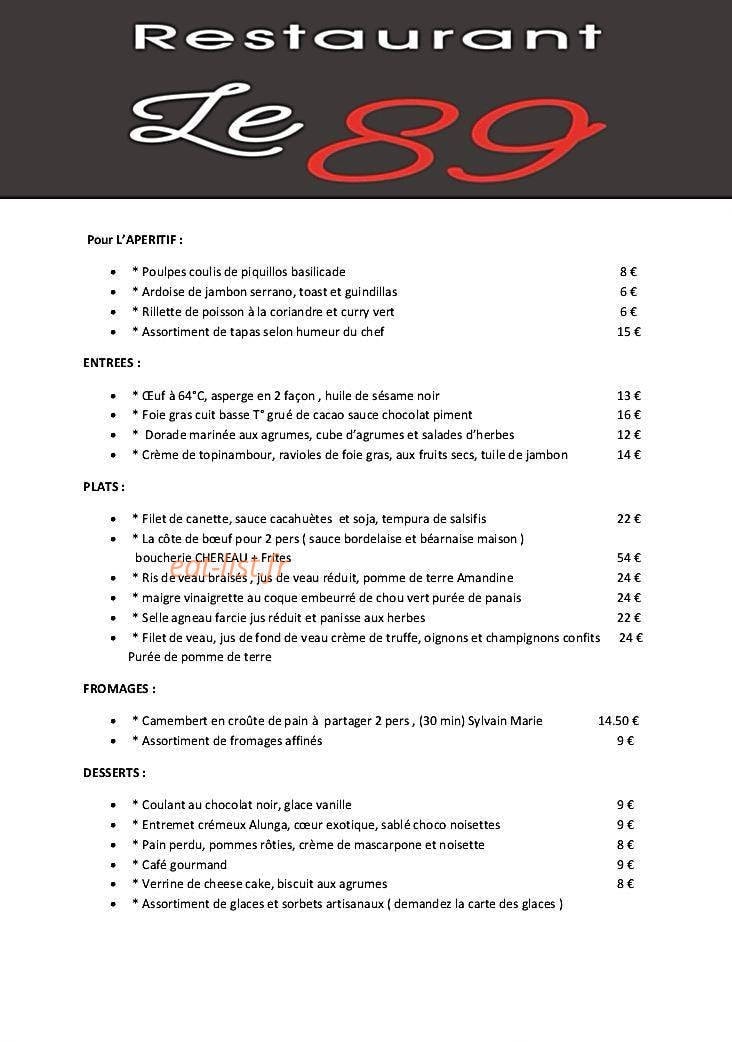 Restaurant Le 89 à Abzac - menu et photos