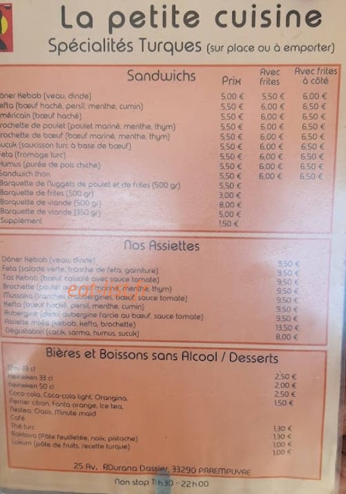 La petite cuisine à Parempuyre - menu et photos
