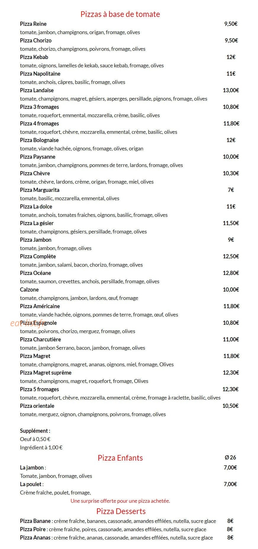 Dolce Pizza à Mios - menu et photos