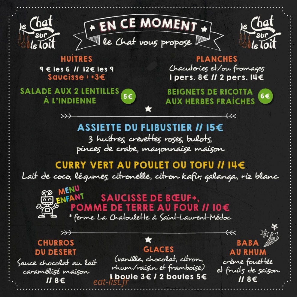 Le chat sur le toit à Lacanau Ocean - menu et photos