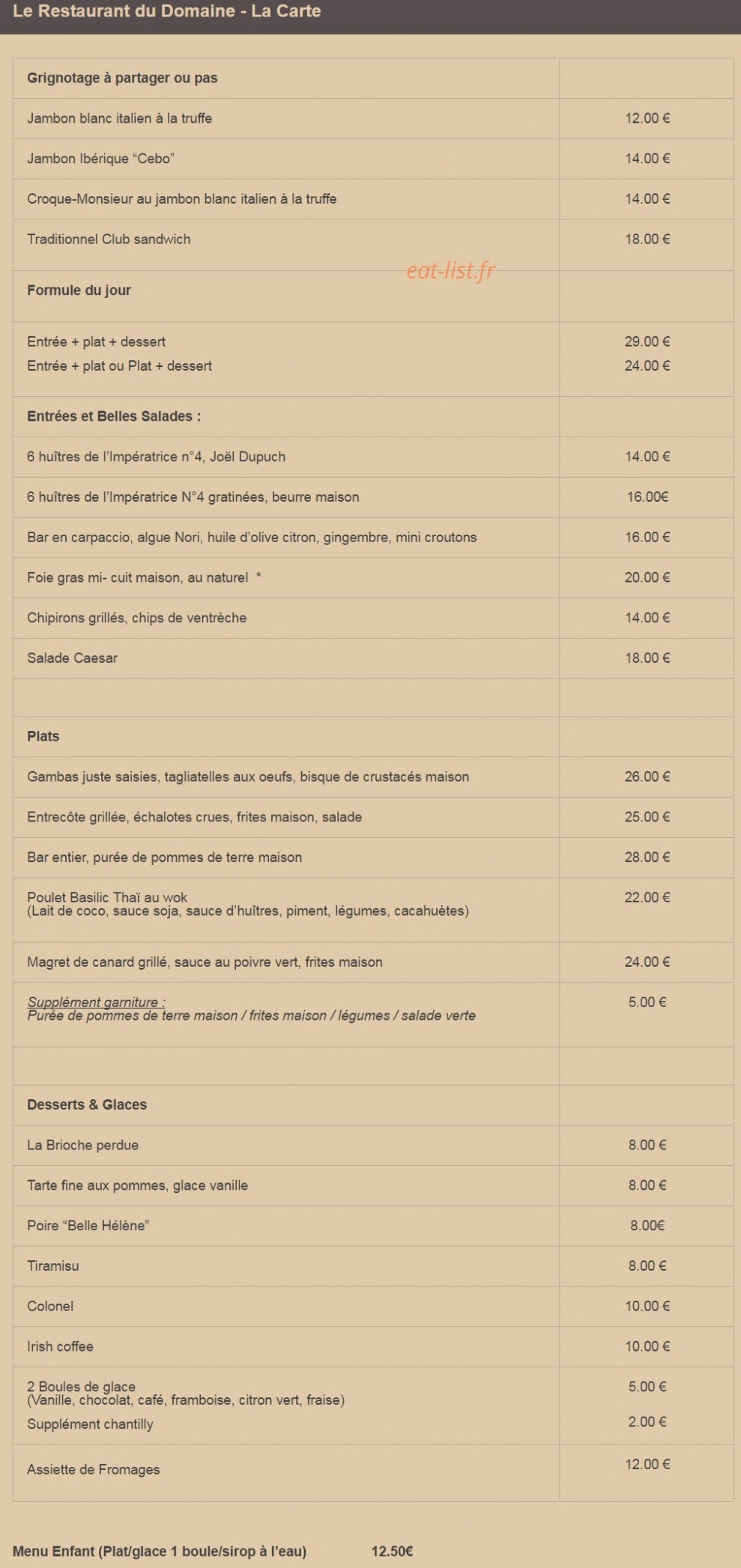 Domaine du Ferret à Cap Ferret - menu et photos