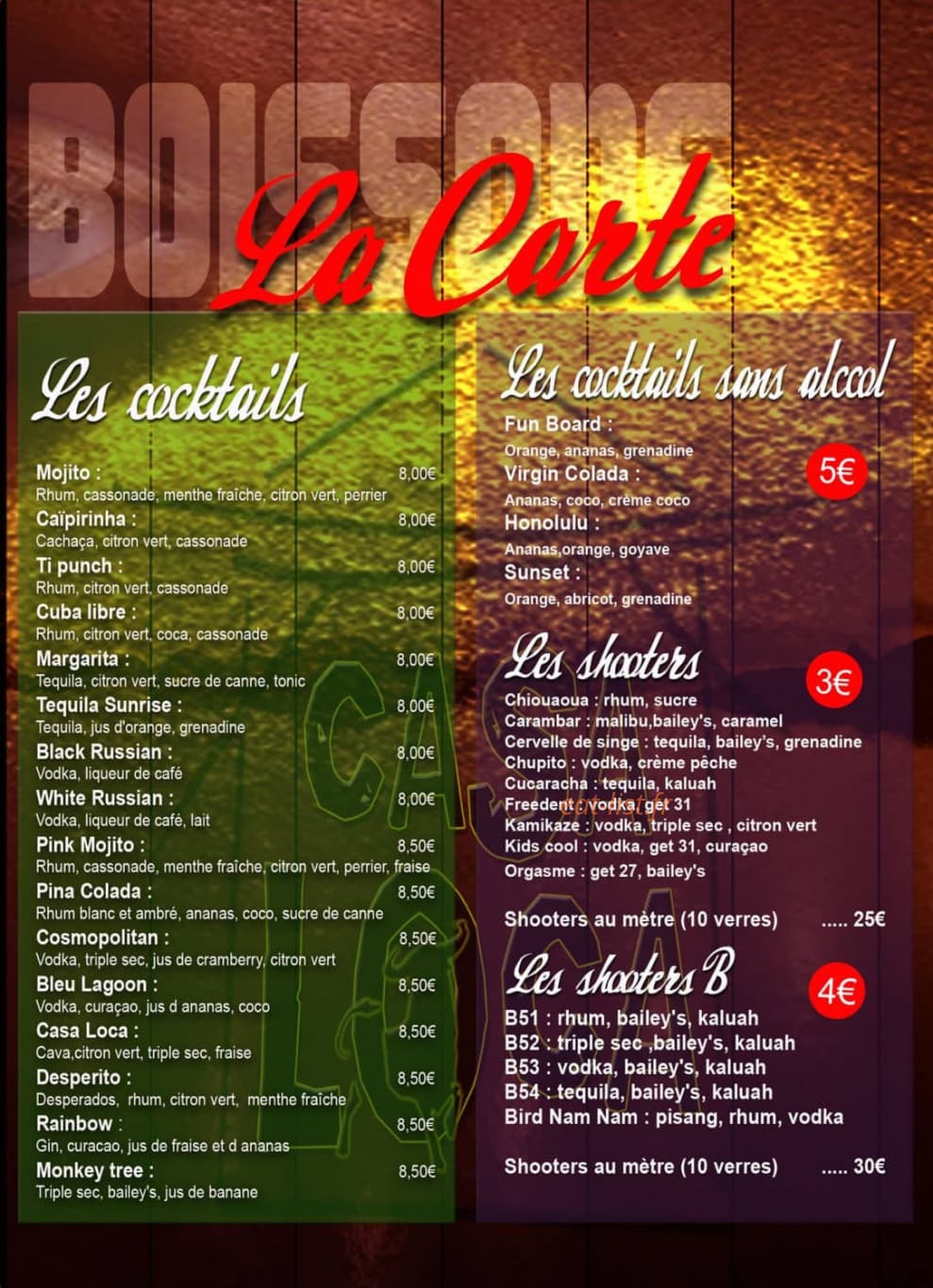 La Casa Loca à Valras Plage - menu et photos