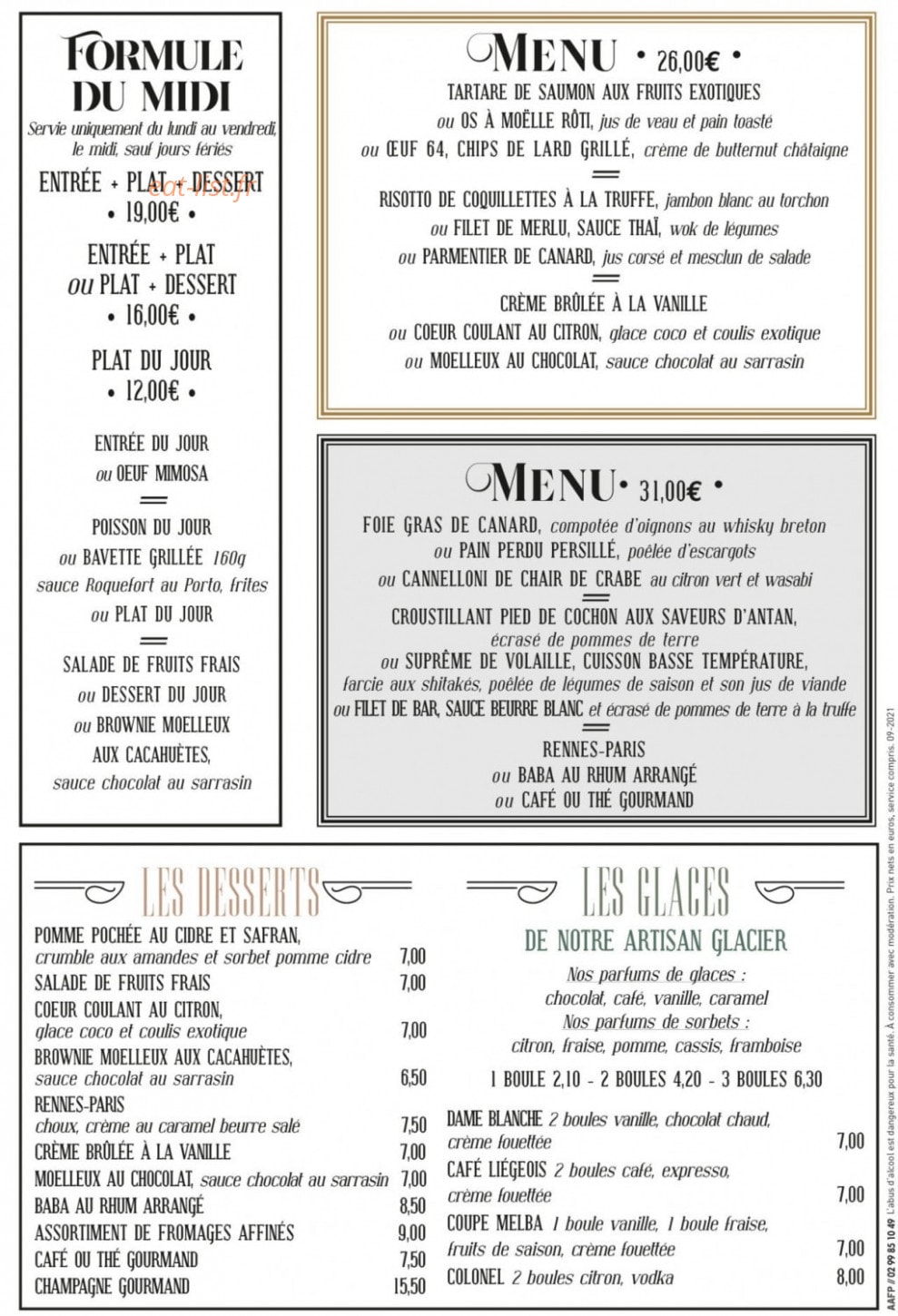 La parisienne à Rennes - menu et photos