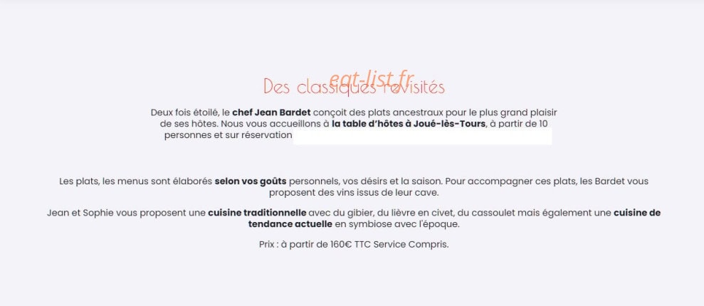 A la Table de Jean Bardet à Joue les Tours - menu et photos