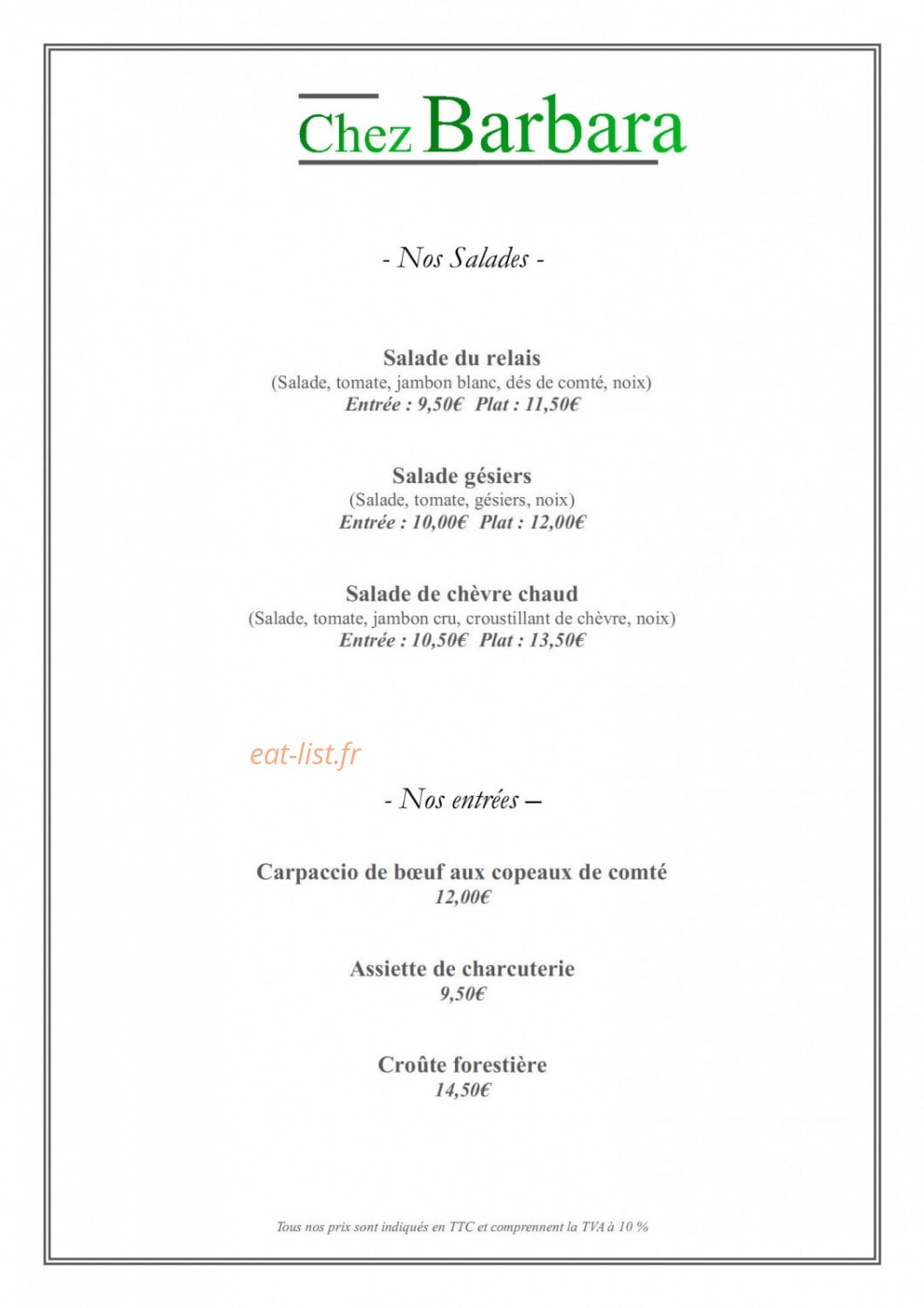 Chez Barbara à Censeau - menu et photos