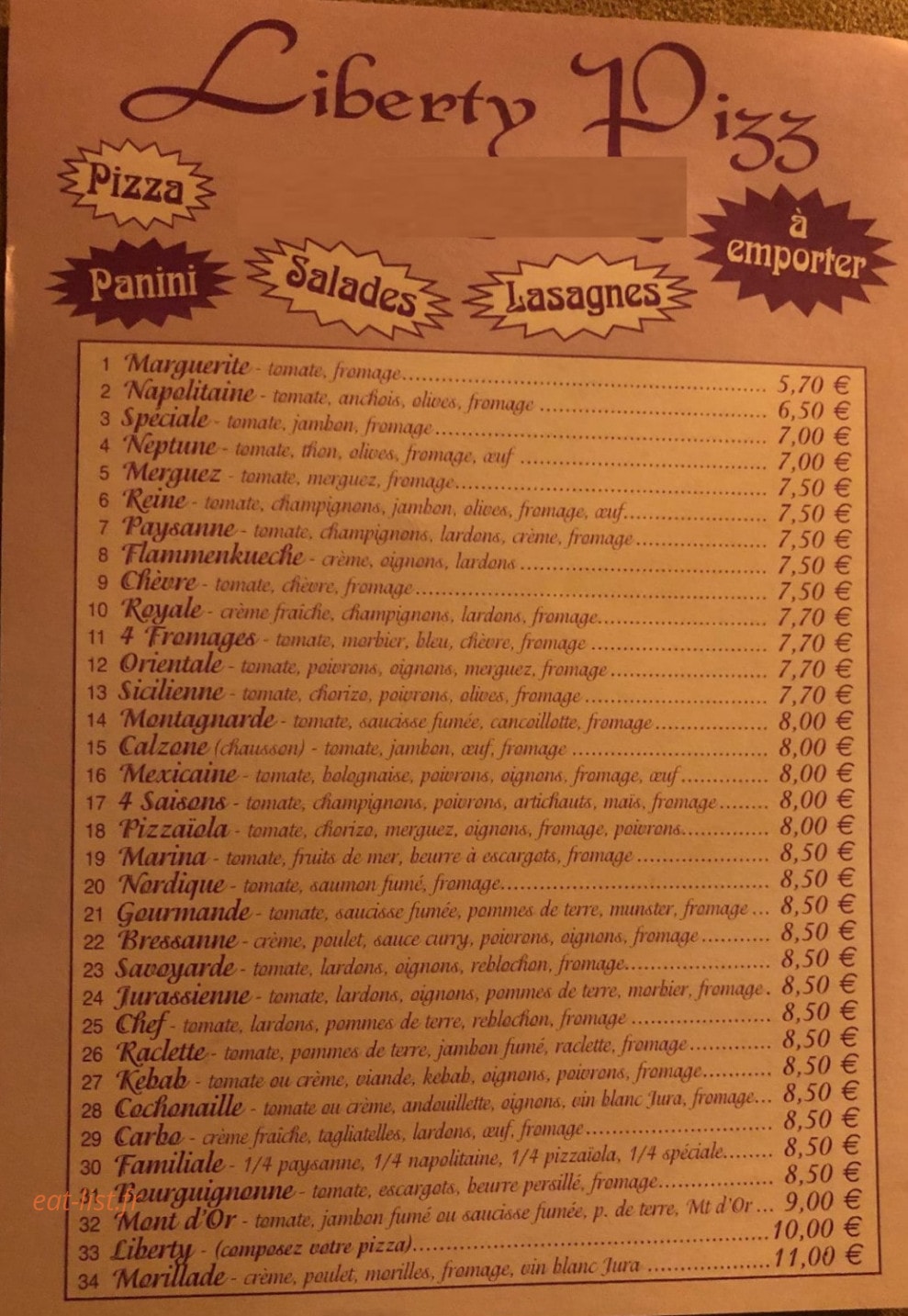 Liberty Pizz à Champagnole - menu et photos