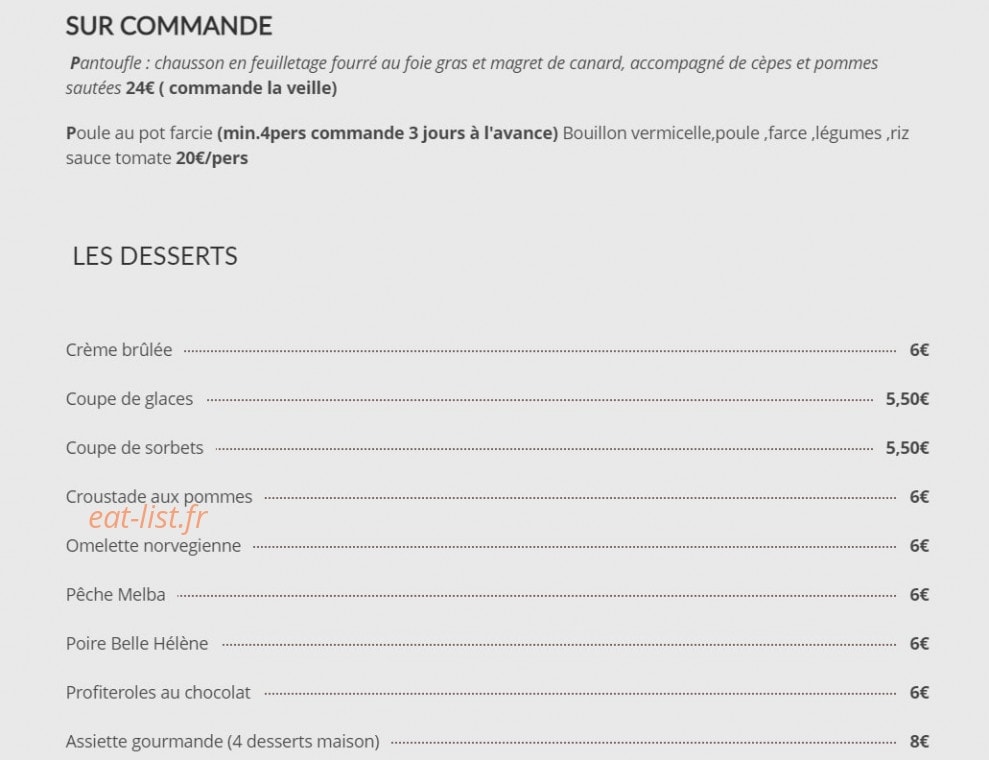 Chez Simone à Benesse les Dax - menu et photos