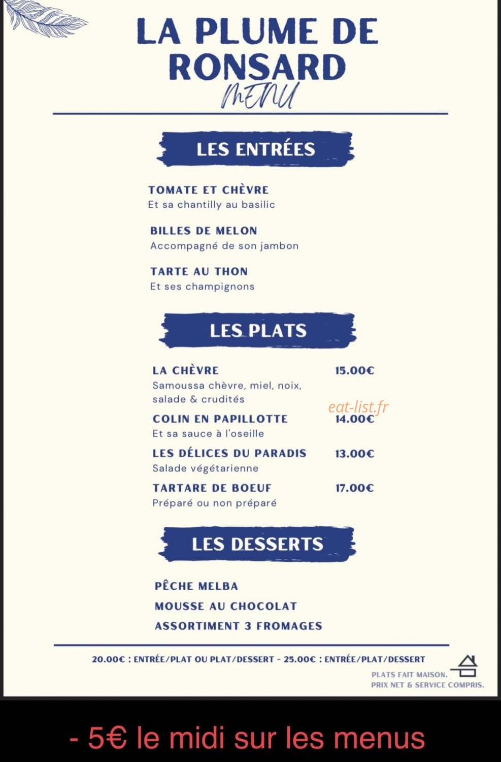 La Plume de Ronsard à Vendome - menu et photos