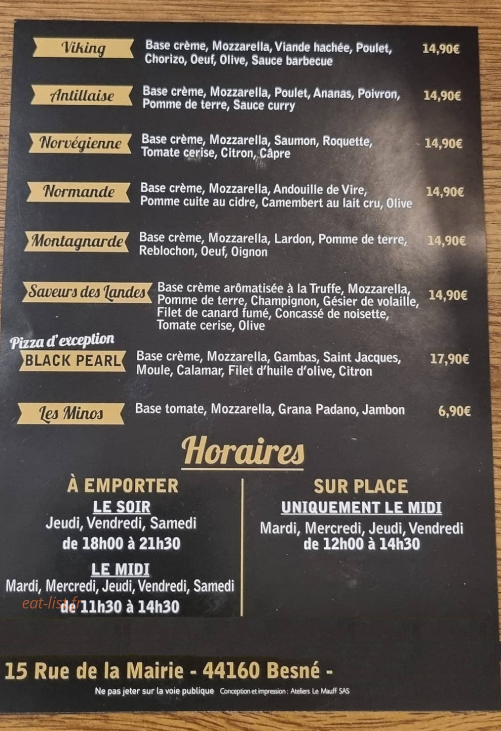 Pizzeria Le bon temps à Besne - menu et photos