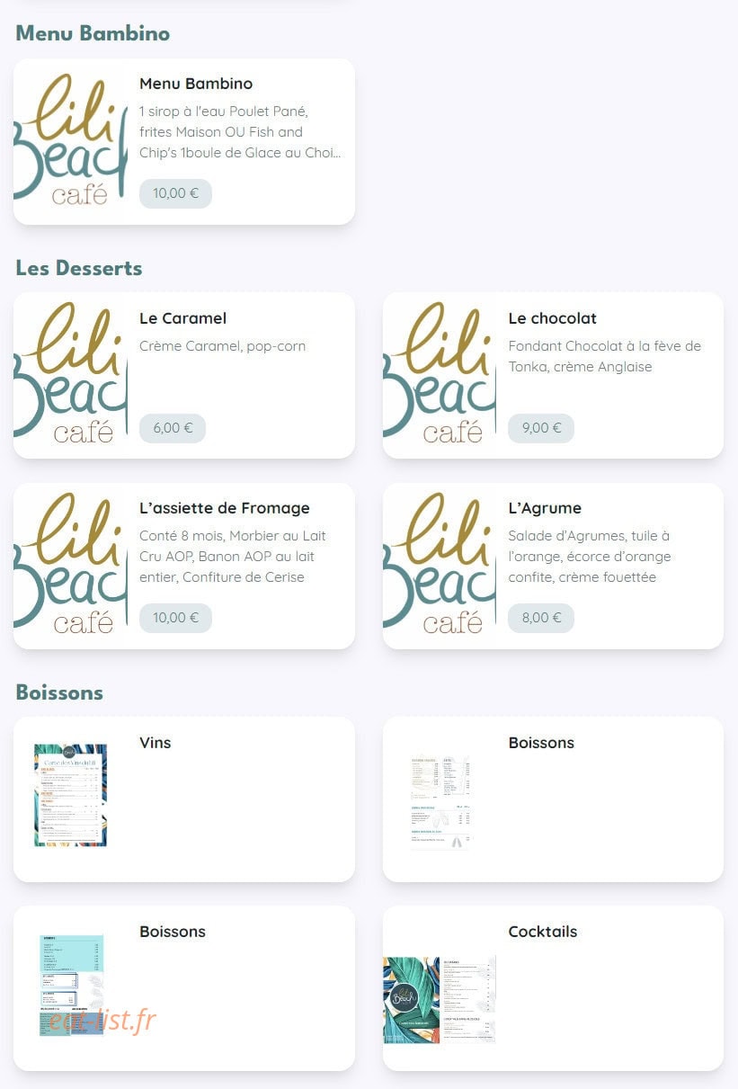 Lili Beach Café à Saint Brevin Les Pins - menu et photos