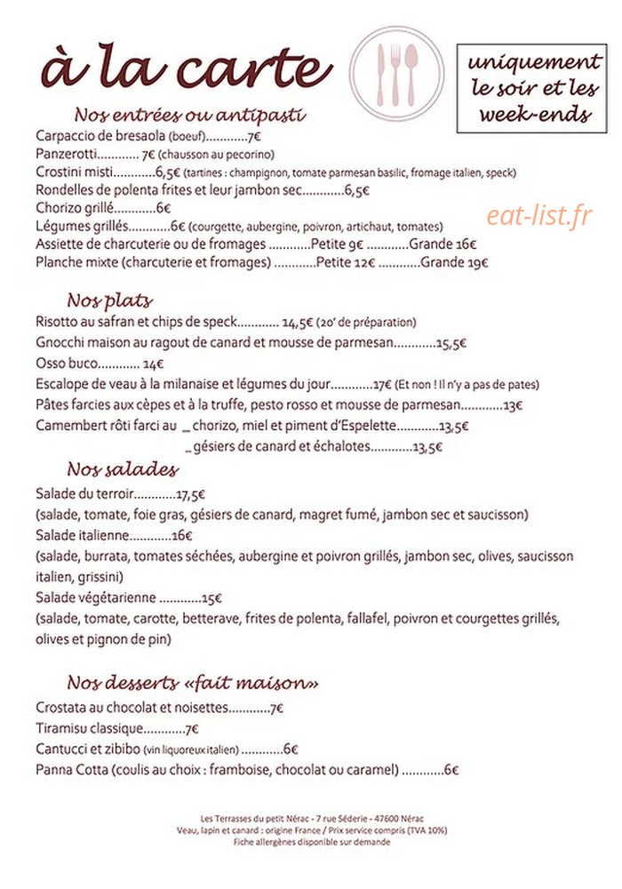 Les Terrasses du Petit Nérac à Nerac - menu et photos