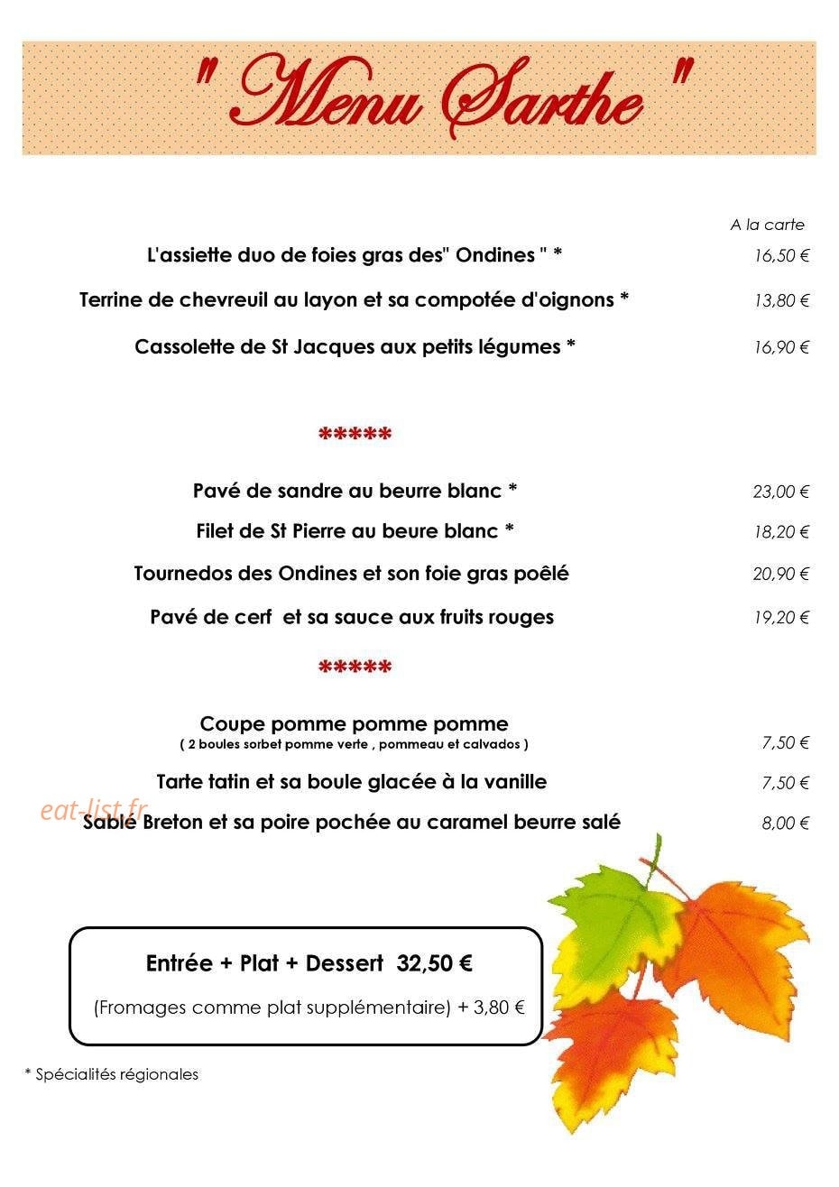 Les Ondines à Chateauneuf Sur Sarthe - menu et photos Les Ondines à Chateauneuf Sur Sarthe - menu et photos