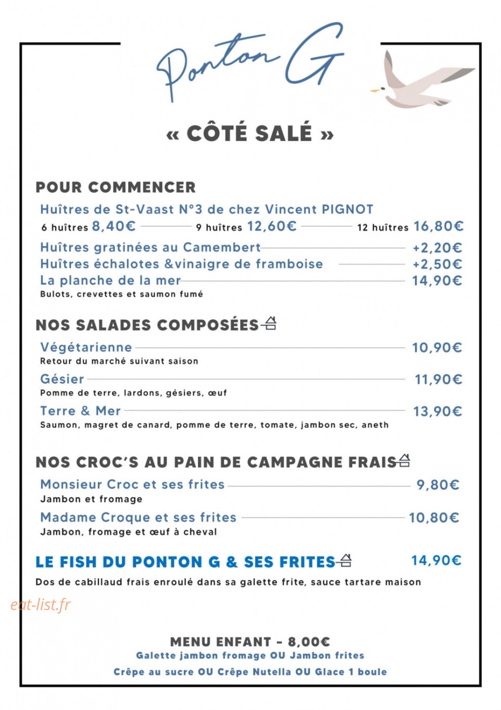 Ponton G à Saint Vaast La Hougue - menu et photos
