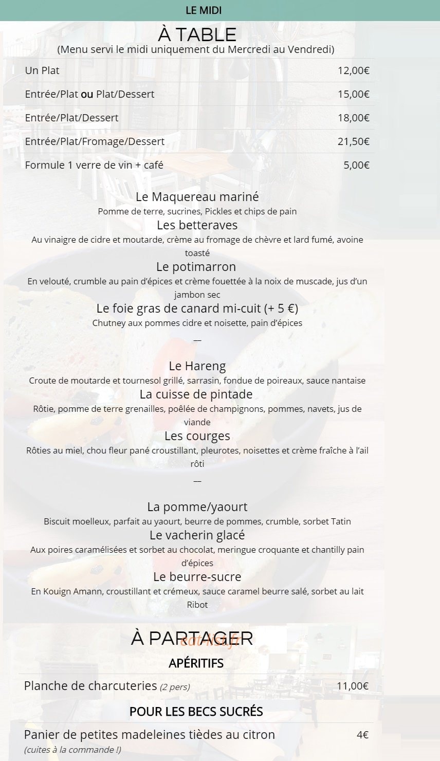 Le Tandem à Vannes - menu et photos