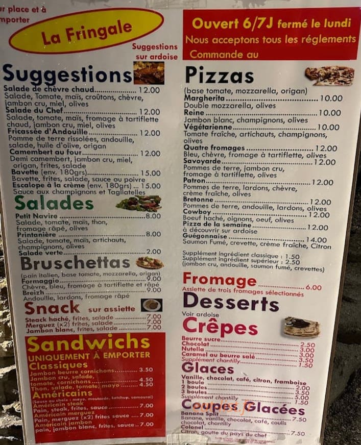 La Fringale à Guegon - menu et photos