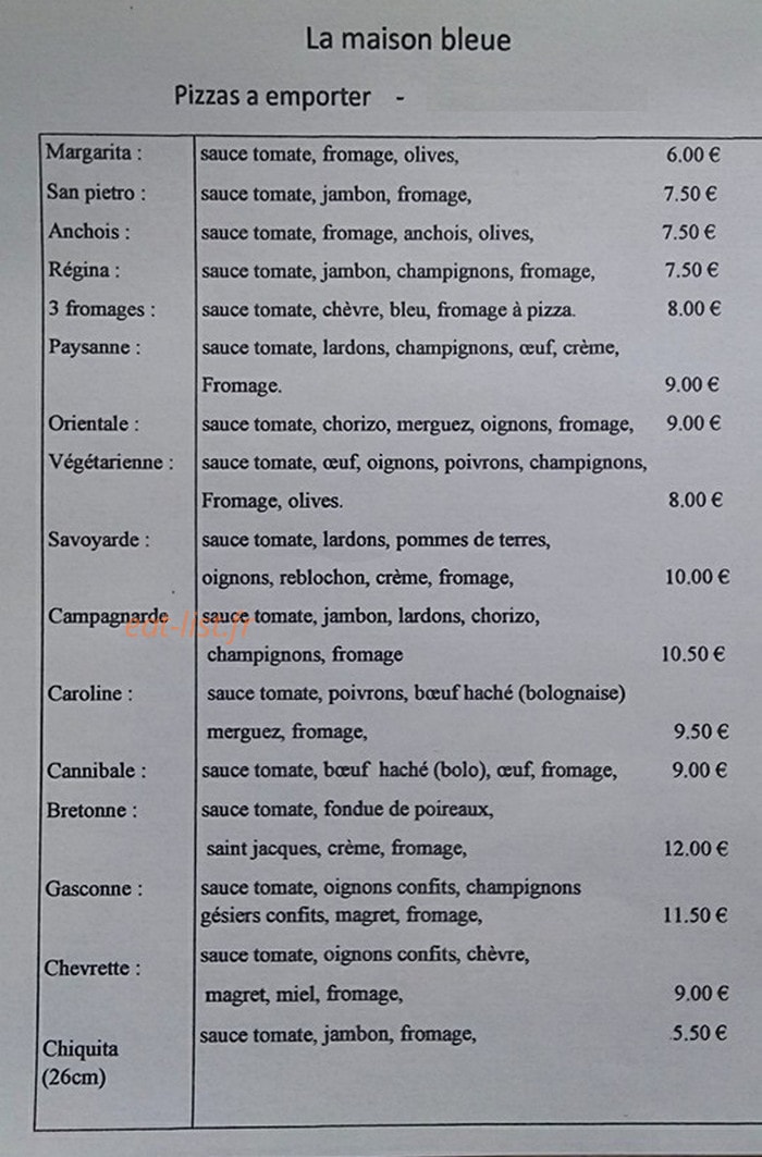 La maison bleue à Josselin - menu et photos