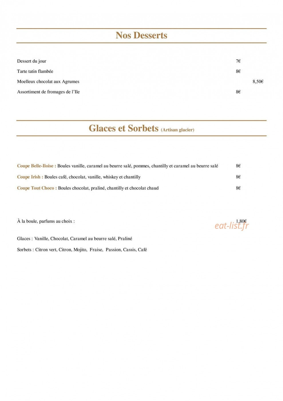 La Table de Corto à Le Palais - menu et photos