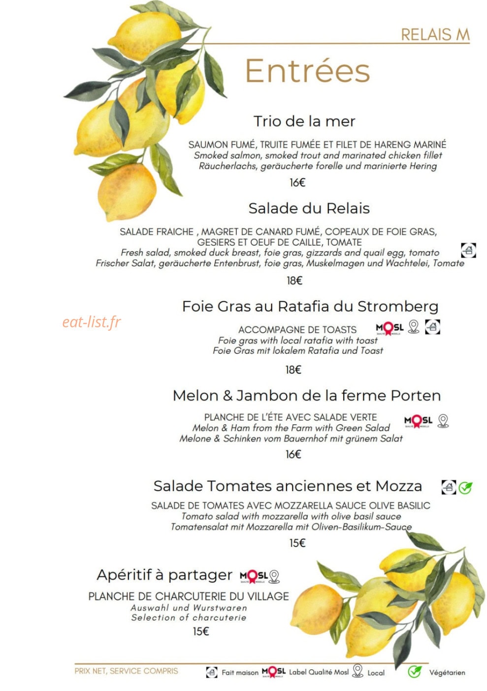 Relais Manderen à Manderen - menu et photos