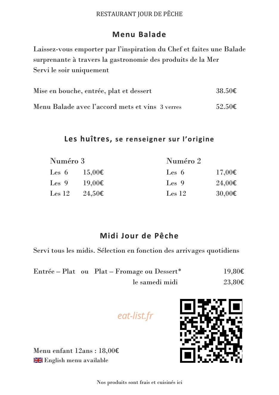 Jour de Pêche à Lille - menu et photos