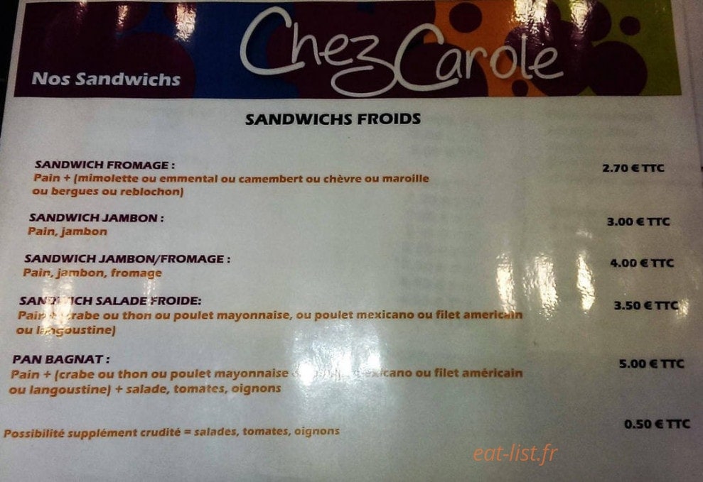 Chez Carole à Dunkerque - menu et photos