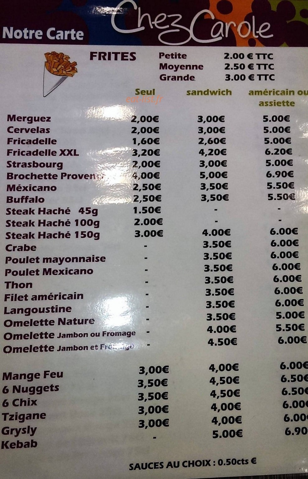 Chez Carole à Dunkerque - menu et photos